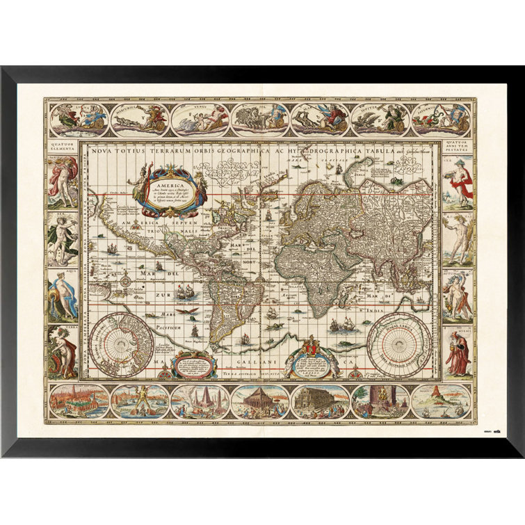 Canora Grey FRAMED Antique Style World Map 36x24 MAPS Art Print Poster ...