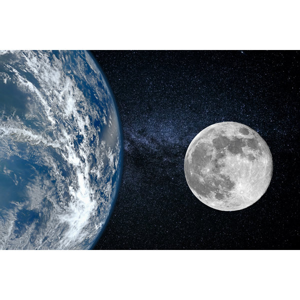 Ebern Designs Earth And Moon - Wrapped Canvas Photograph | Wayfair