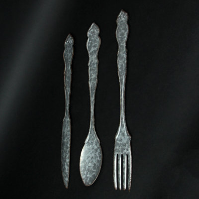 One Allium Way® 3 Piece Galvanized Metal Fork Spoon Knife Kitchen Wall ...