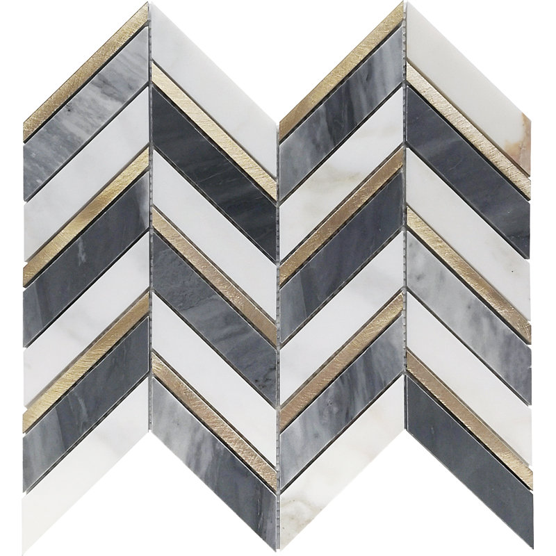 Belluno Designs Stella 1" x 3" Chevron Metal Marble Mosaic Wall Tile ...