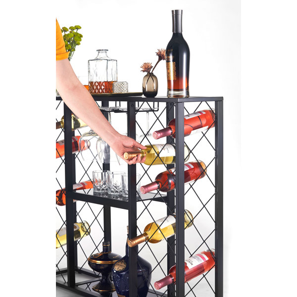 Prep & Savour Deja 34 Bottle Floor Wine Bottle & Glass Rack in Black ...