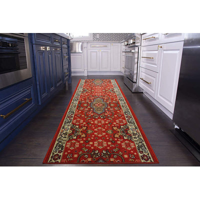 Fleur De Lis Living Custom Size Runner Rug Red Oriental Medallion Slip ...