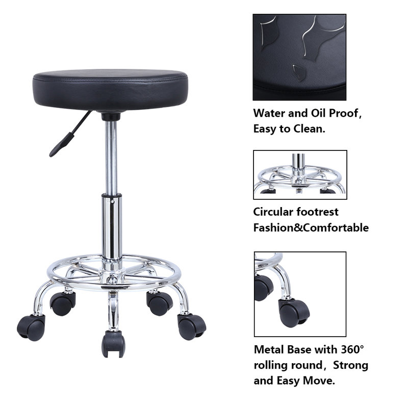 Inbox Zero PU Leather Round Rolling Height Adjustable Lab Stool ...