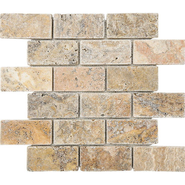 Parvatile 3" x 12" Travertine/Glass Tumbled Border Tile in Ivory ...
