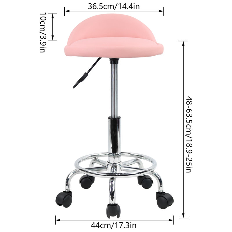 Inbox Zero PU Leather Round Rolling Height Adjustable Lab Stool with ...