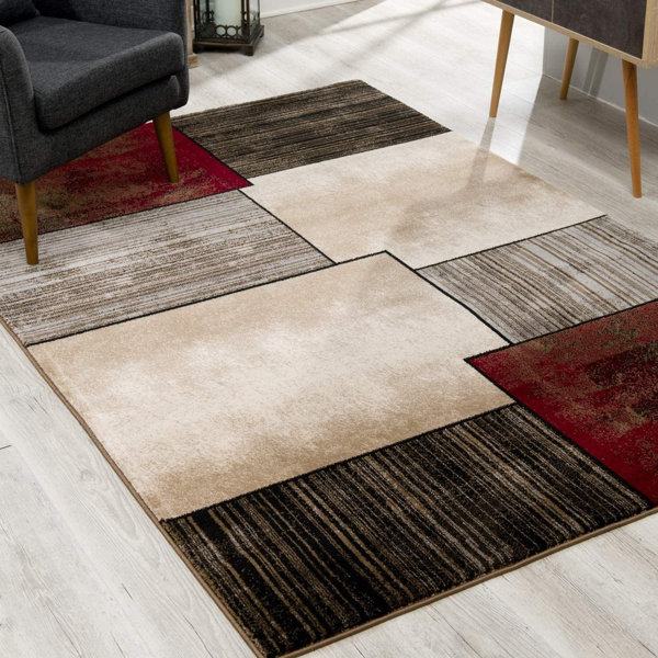 HomeRoots Brown Overlapped Blocks Area Rug | Wayfair