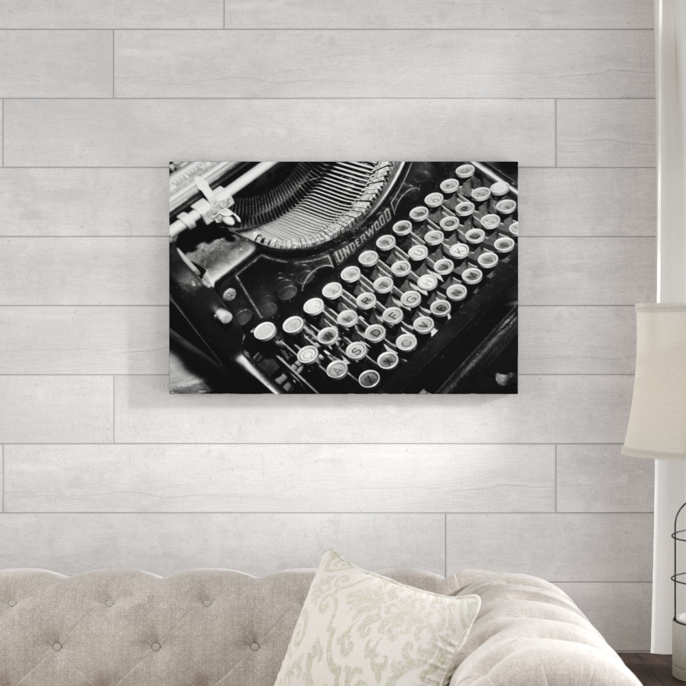 Ebern Designs Black And White Vintage Typewriter - Print on Canvas ...