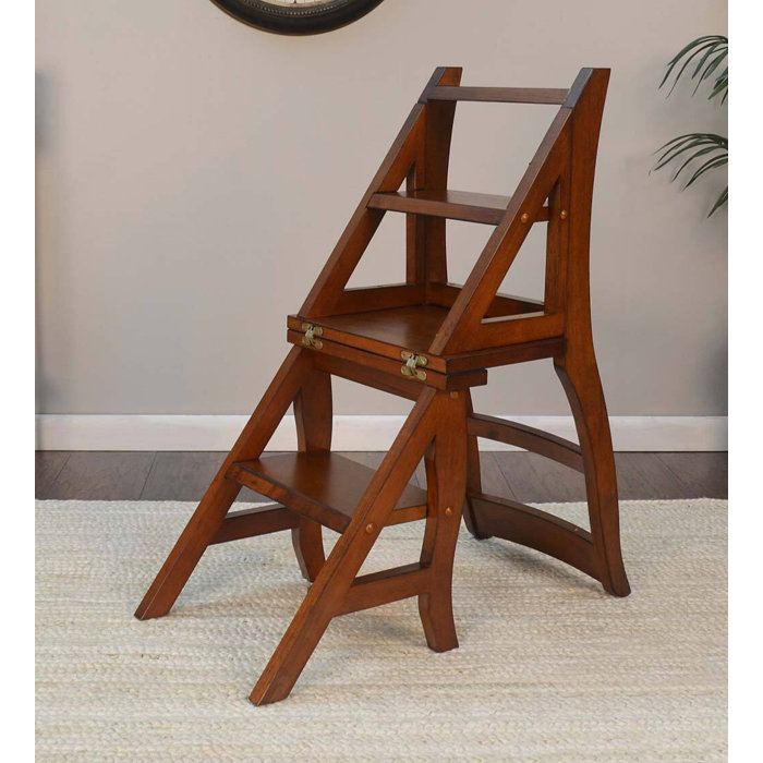 Plow & Hearth 3 - Step Wood Folding Small Step Ladder | Wayfair