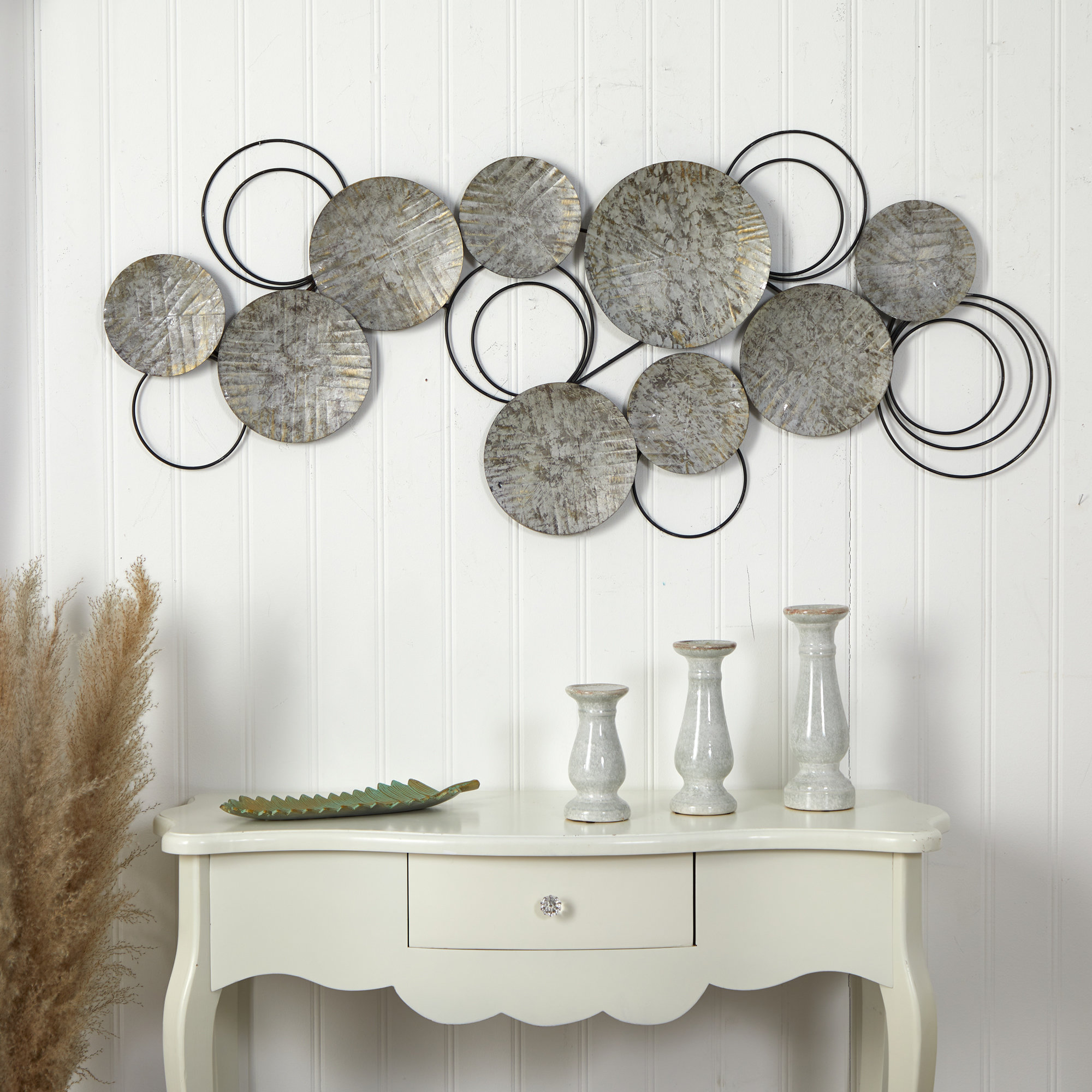 Bungalow Rose Galvanized Embossed Metal Discs Wall Décor | Wayfair