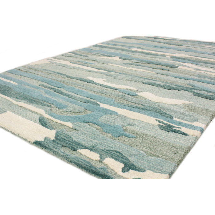 Mercury Row® Sevan Handmade Hand Tufted Wool Aqua Rug & Reviews | Wayfair