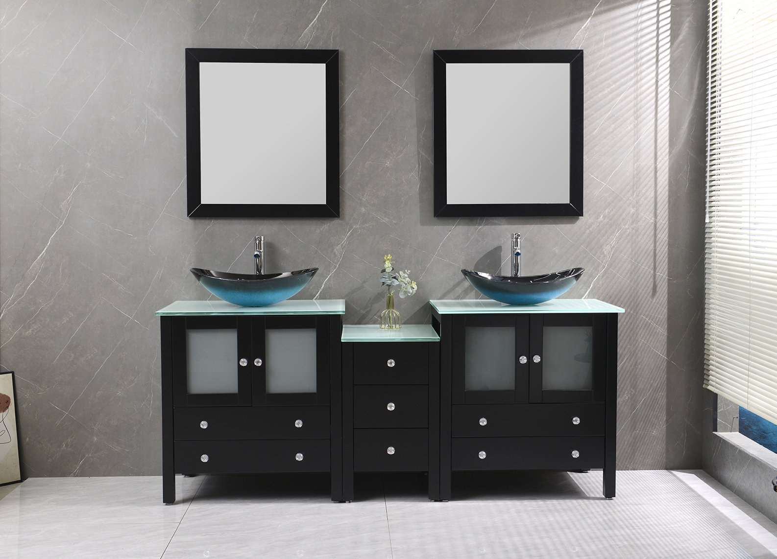 Latitude Run® 74.5'' Free-standing Double Bathroom Vanity with Tempered ...
