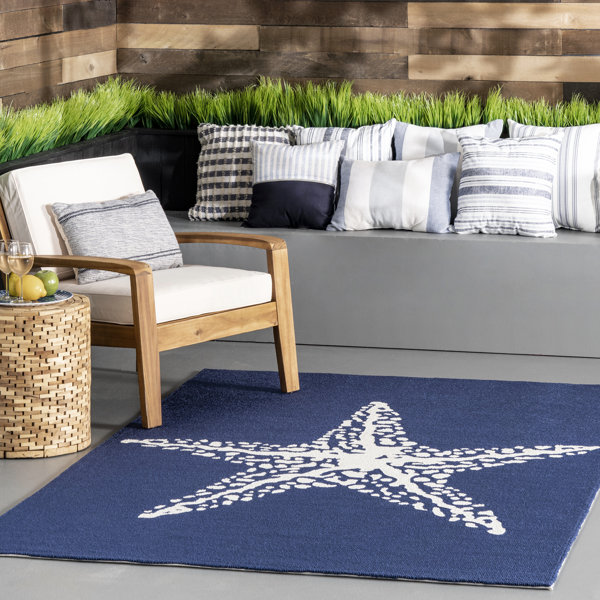 Highland Dunes Burchell Handmade Hand Hooked Navy Indoor/Outdoor Rug ...