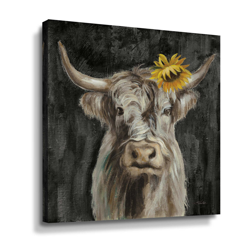 August Grove® Floral Highland Cow Floral Highland Cow - Print on Canvas ...