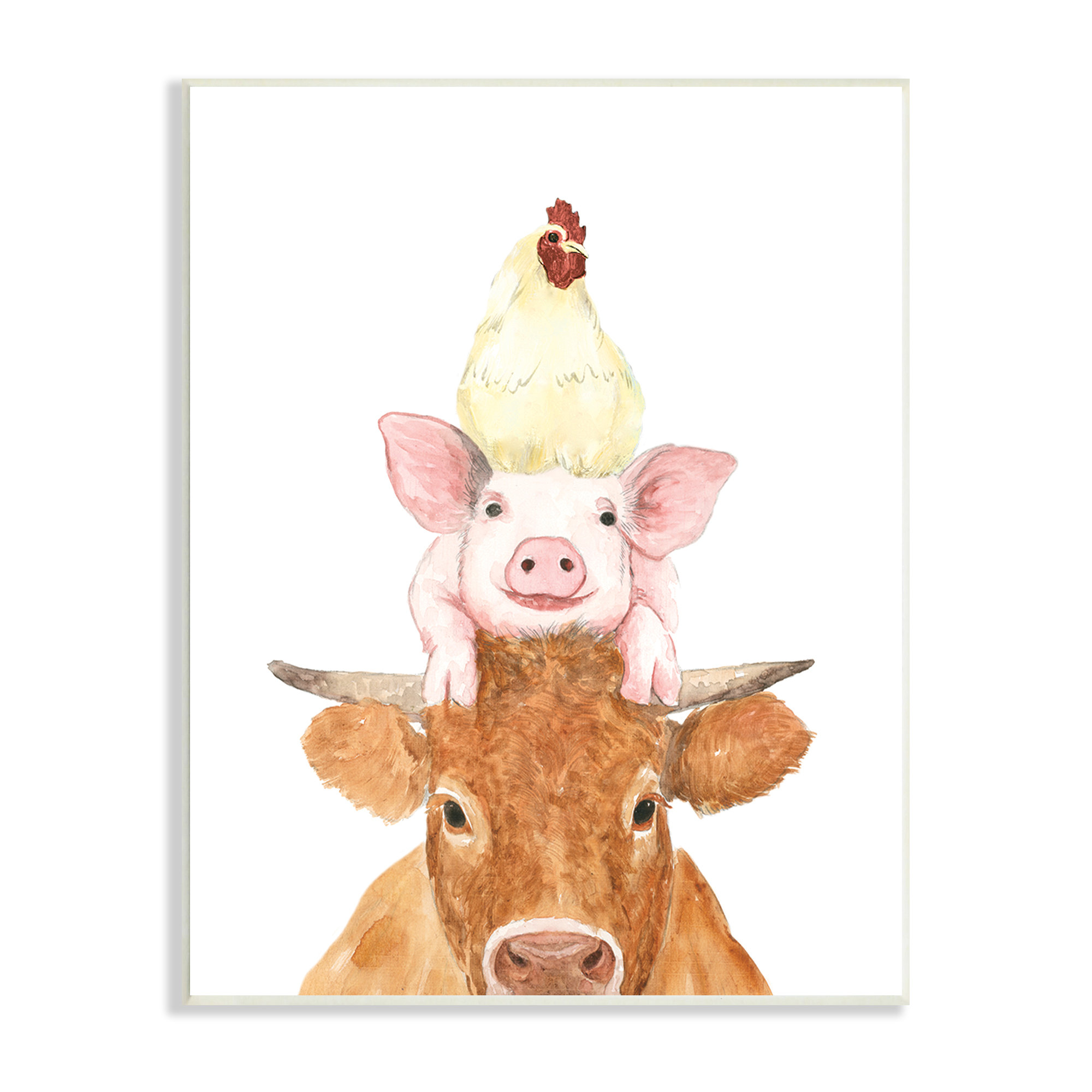 Stupell Industries Farm Animals Stacked Cute Illustration Cow Hen Pig ...