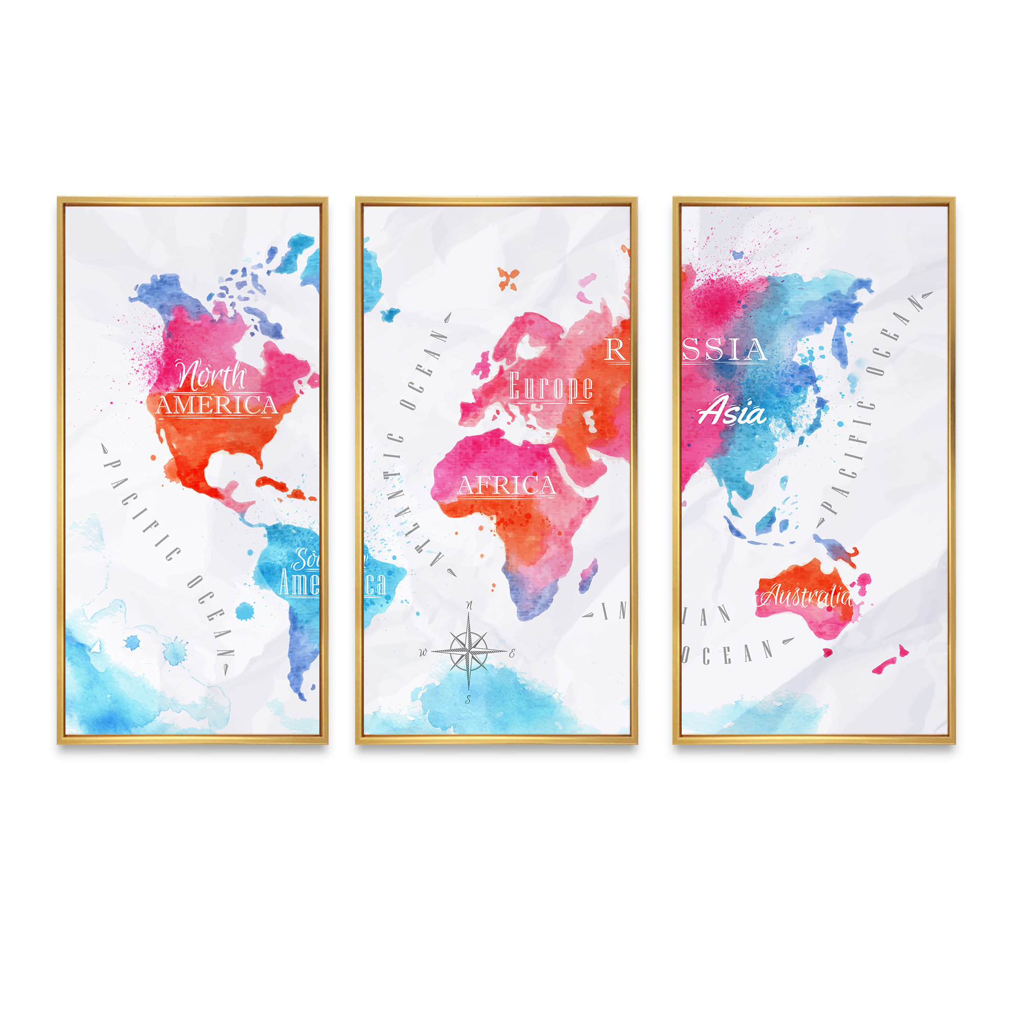 Longshore Tides World Map - 3 Piece Floater Frame Print on Canvas | Wayfair