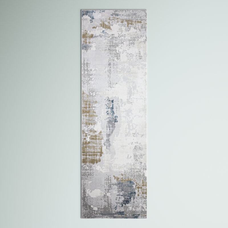 Steelside™ Gideon Performance Ivory/Blue/Gray/Gold Rug | Wayfair