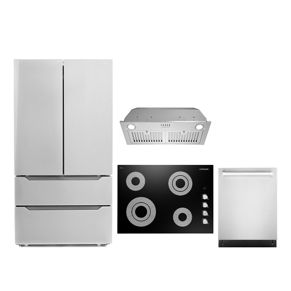 Cosmo 4 Piece Kitchen Appliance Package with French Door Refrigerator ...