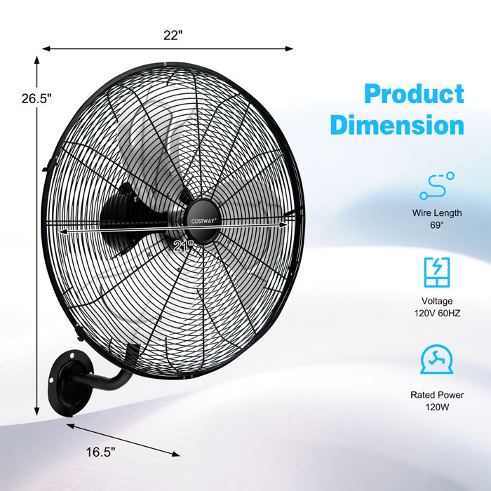 Costway 21 Inch Wall Mount Industrial Fan 3 Speed Oscillating Metal ...