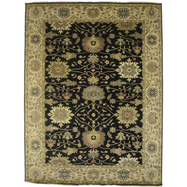ADMINRUGS Handmade Hand-Knotted Wool Black/Tan Rug | Wayfair