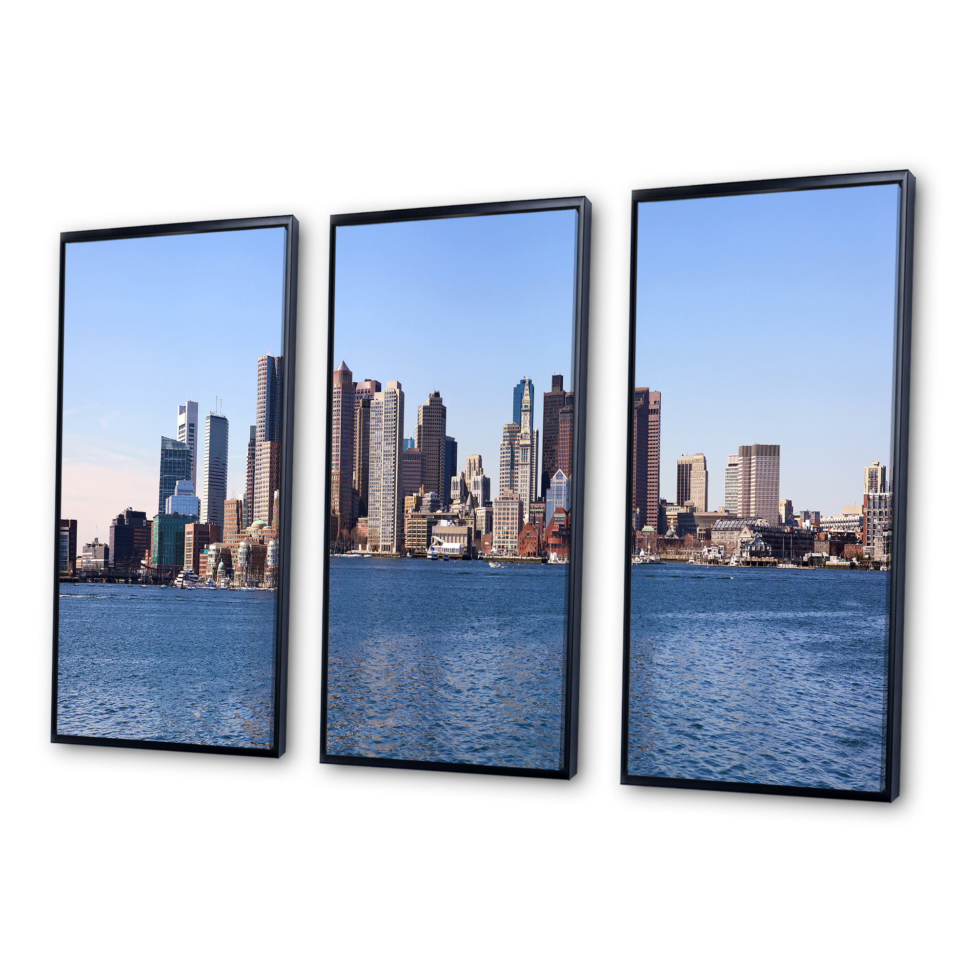 Latitude Run® Boston Skyline Panorama - 3 Piece Floater Frame ...