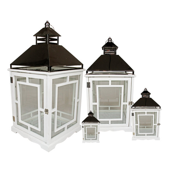 Northlight 4 Piece Cottage Style White Wooden Lanterns with Silver ...