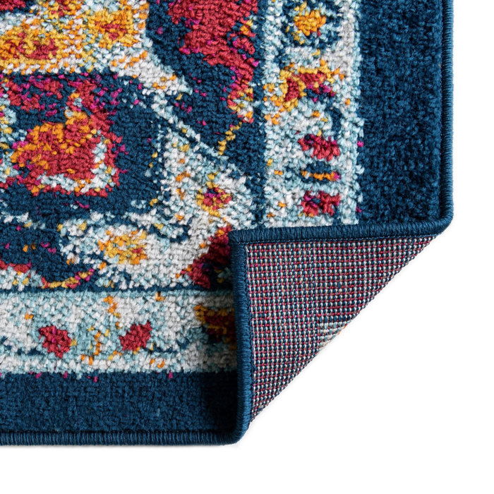 Bungalow Rose Performance Blue/Red Rug & Reviews | Wayfair