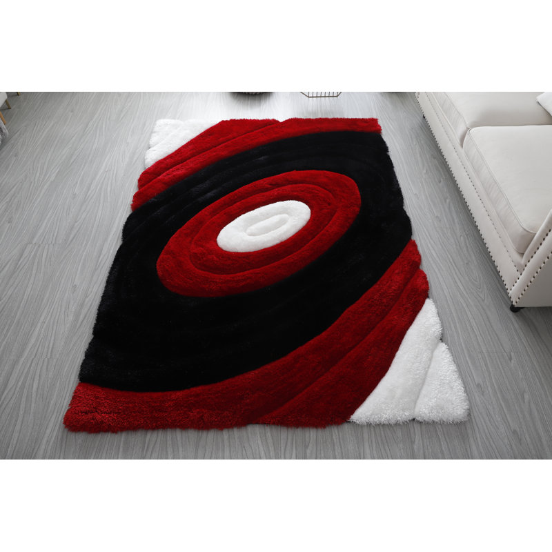 Orren Ellis Thionville Abstract Shag Red/Black Area Rug & Reviews | Wayfair