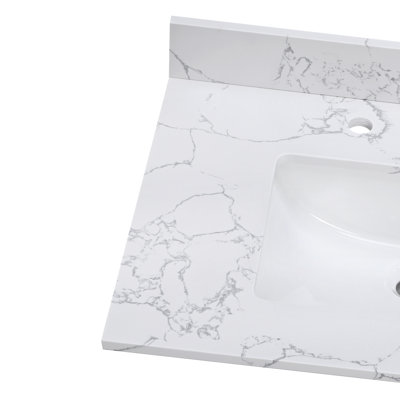 PROOX 61" Double Bathroom Vanity Top In White With Engineered Composite ...