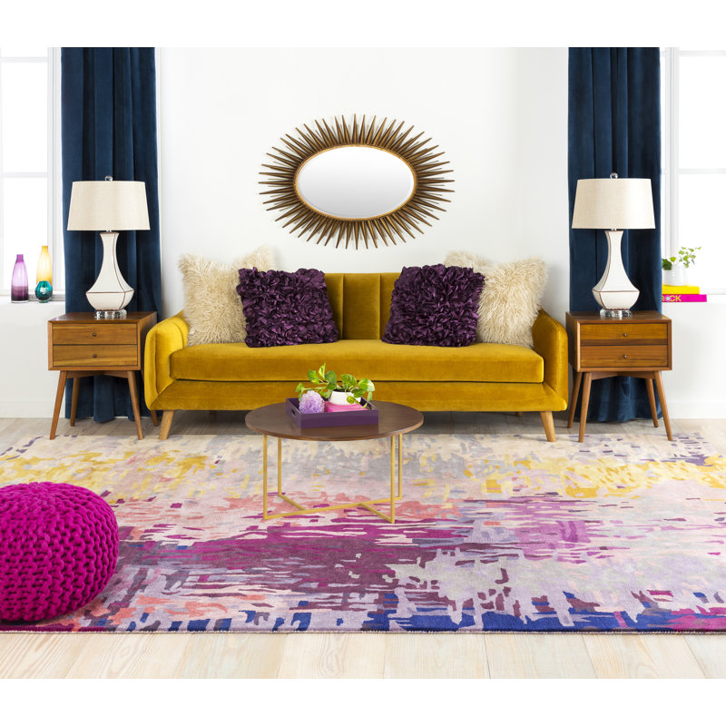 17 Stories Ratcliff Handmade Hand Tufted Purple/Yellow/Gray Rug ...