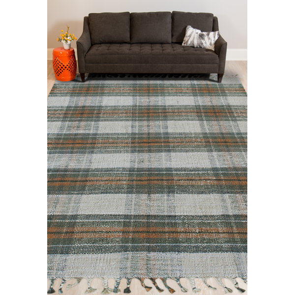 Gracie Oaks One Plaid Hand-Woven Flatweave Jute Green Area Rug ...