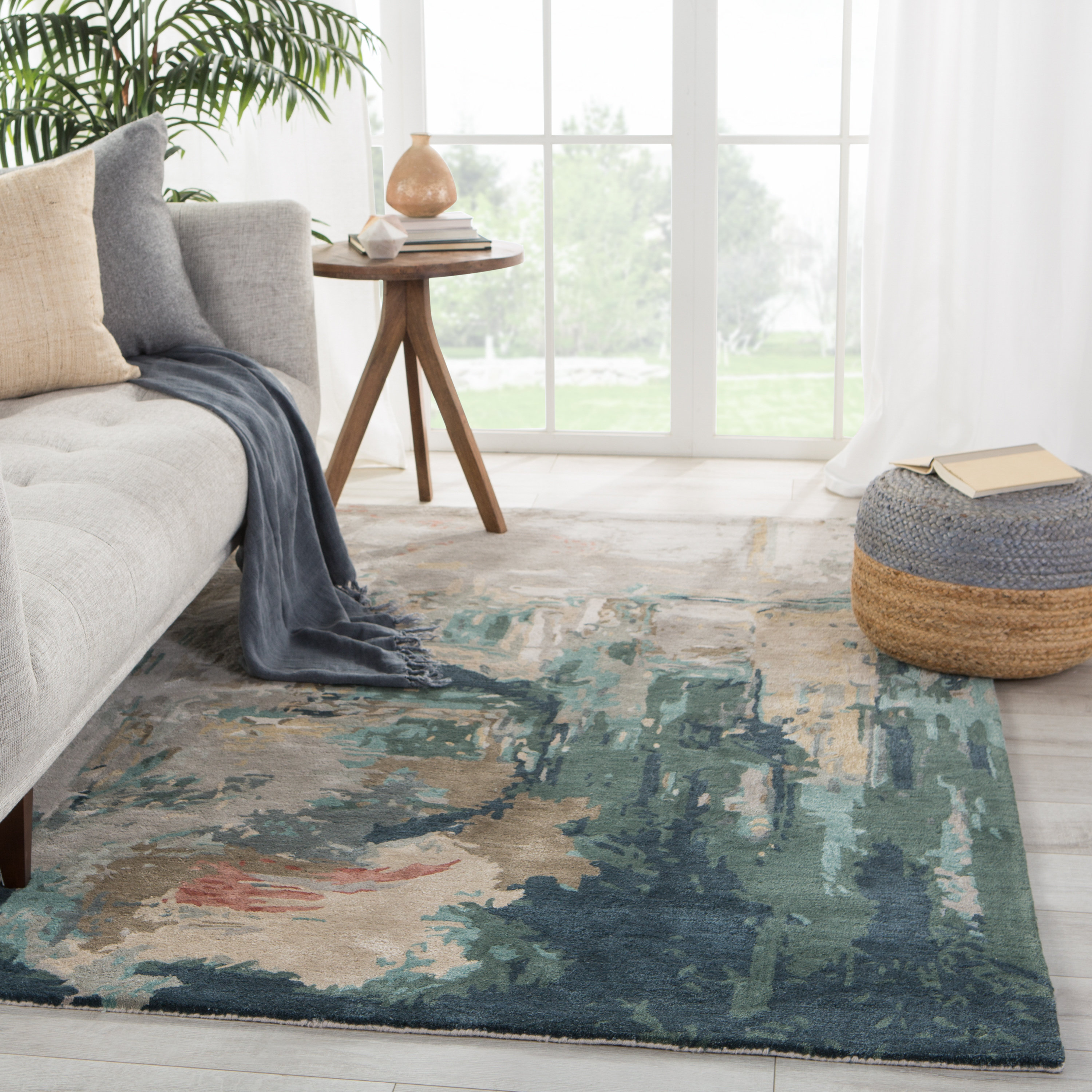 Williston Forge Rectangle Boley Abstract Hand-Tufted Teal/Gray Area Rug ...