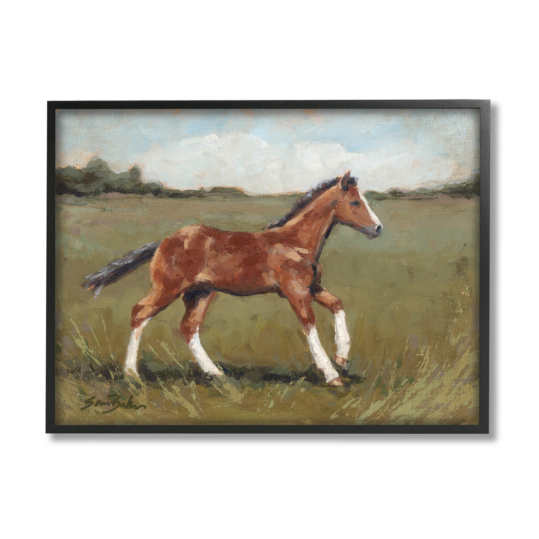 Stupell Industries Horse Foal Galloping Countryside by - Floater Frame ...