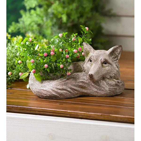 Wind & Weather Resting Fox Planter With Look Of Carved Stone Accented ...