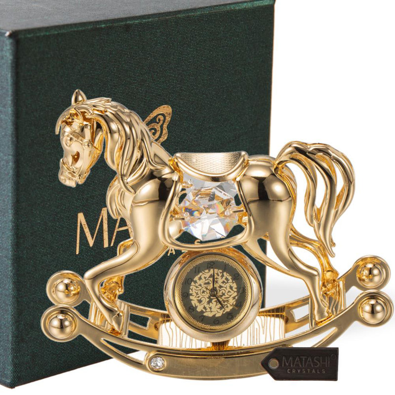 MatashiCrystal Crystal Studded Rocking Horse Desk Clock Figurine ...