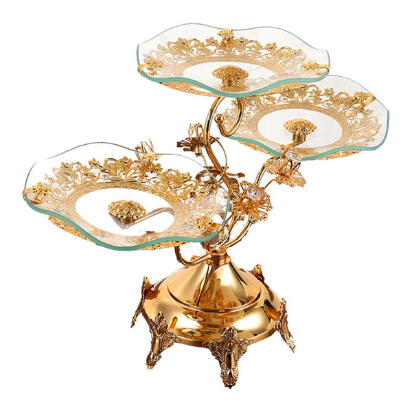 House of Hampton® Cylin 2 Tier Cake Stand Metal Glass Cupcake Display ...