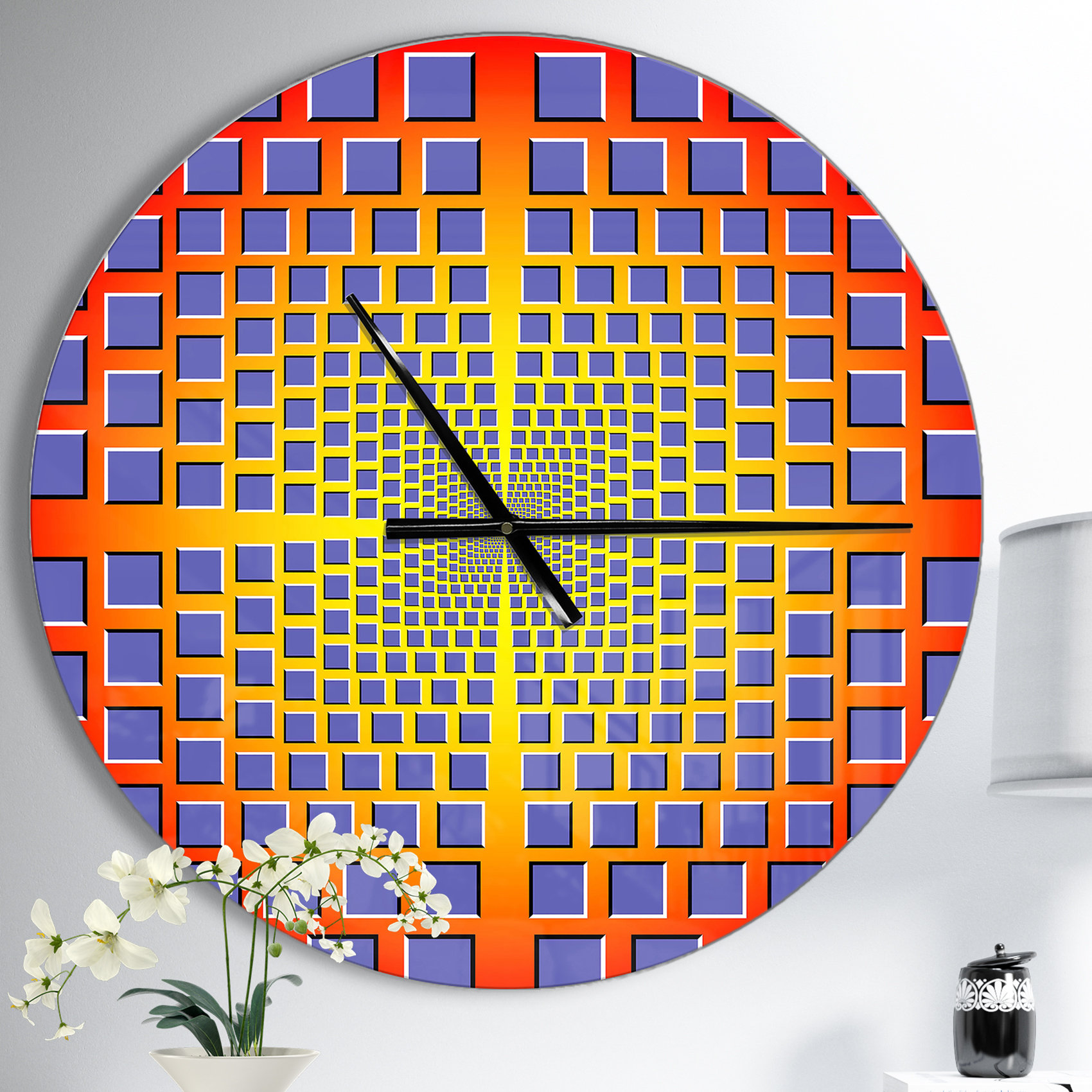 East Urban Home yellow Optical Illusion - Modern wall clock | Wayfair