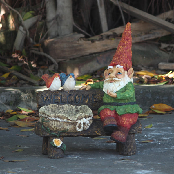 Trinx 15.35" Tall Spring Gnome Garden Statue with Welcome Sign, Birds ...