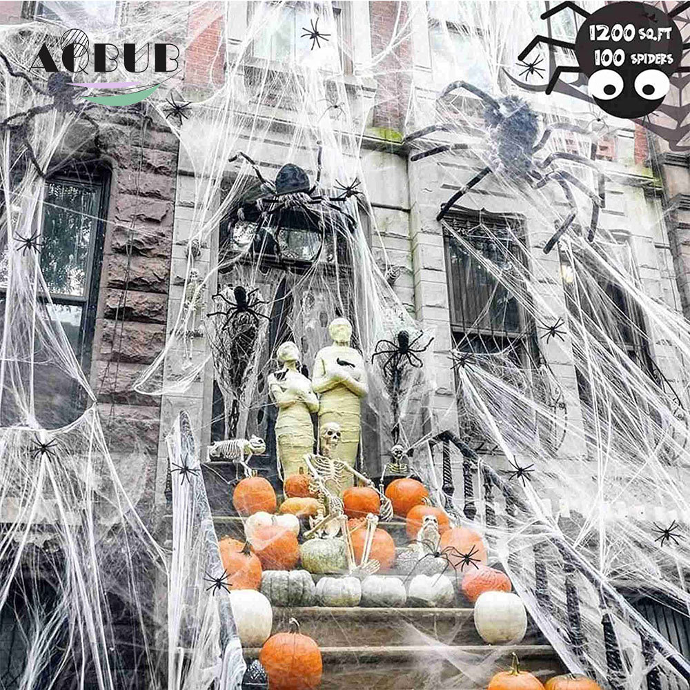 AQUABUBINC 1200 Square Feet Of Spider Web Halloween Decorations, Super ...