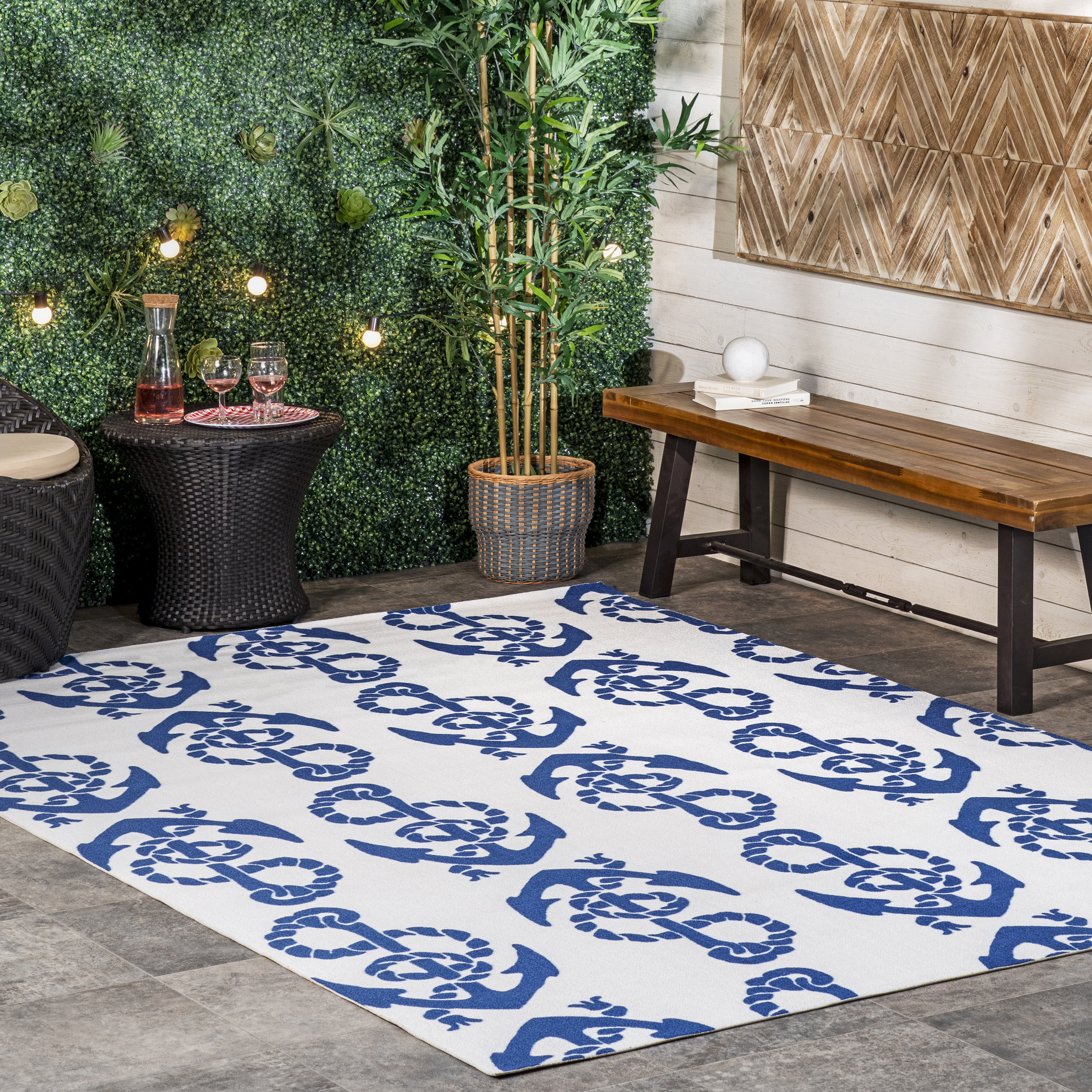 Longshore Tides Holzer Blue/White Indoor / Outdoor Area Rug | Wayfair