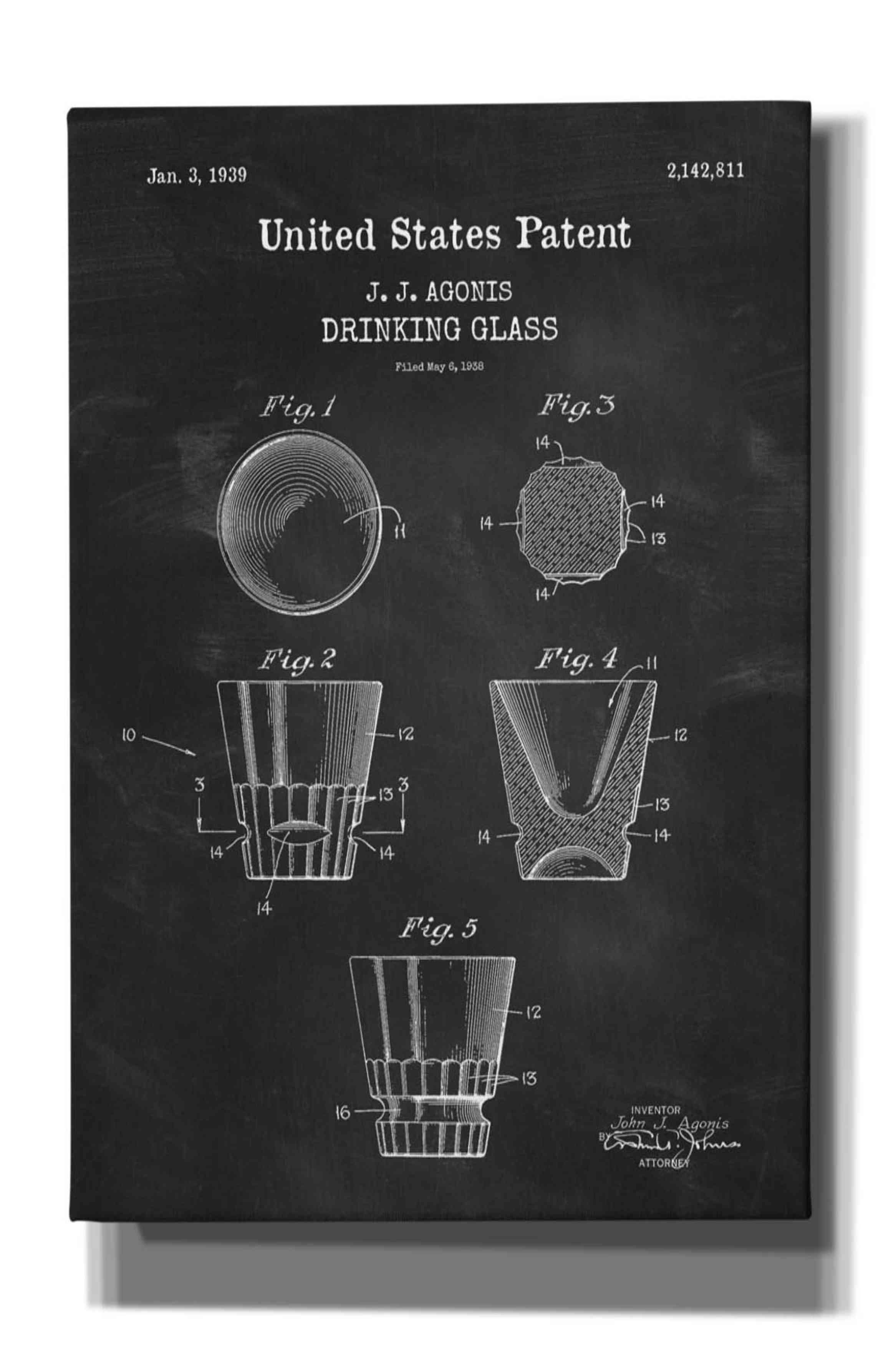 17 Stories Drinking Glass Blueprint Patent Chalkboard by Official US ...
