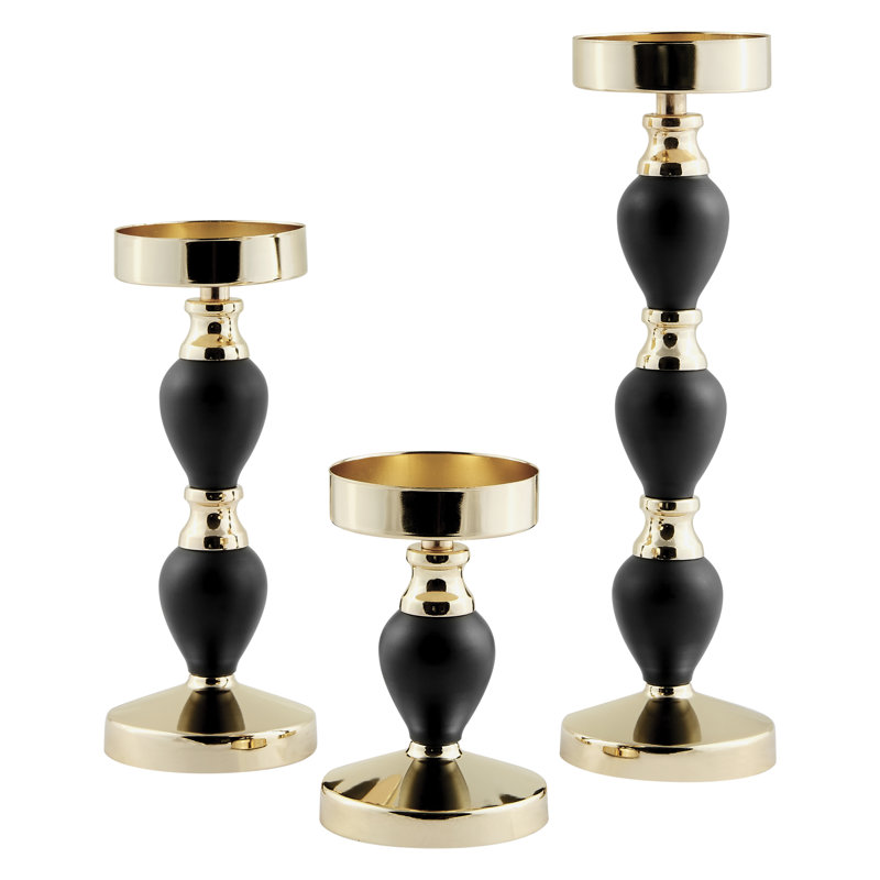 Willa Arlo Interiors Talia Black and Gold Candlestick Taper Candle ...