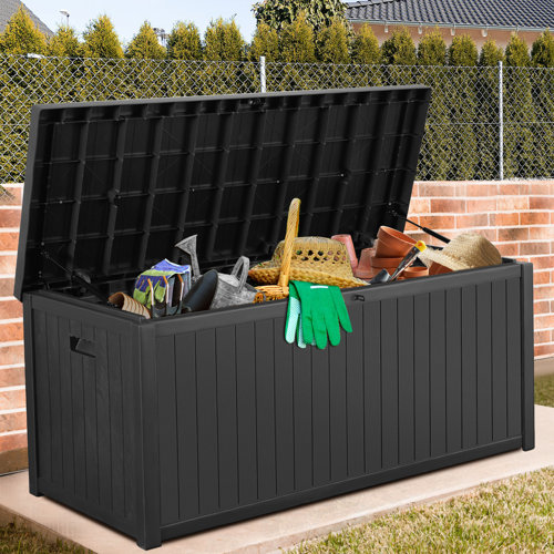 FOREST HOME 120 Gallon Water Resistant Resin Lockable Deck Box in Black ...