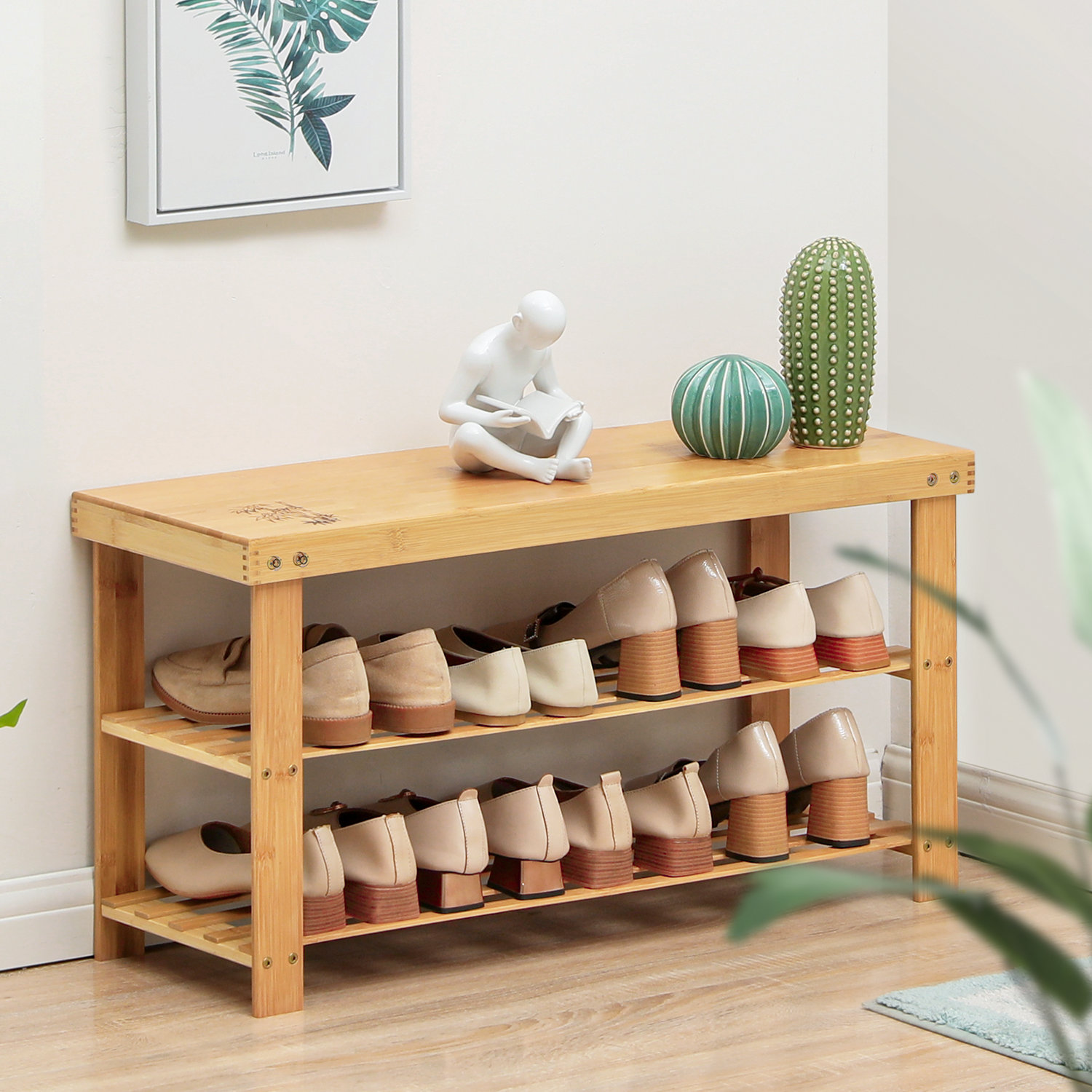 MoNiBloom 3 Tiers Shoes Changing Stool Bench, Heels Sneaker Bamboo Shoe ...