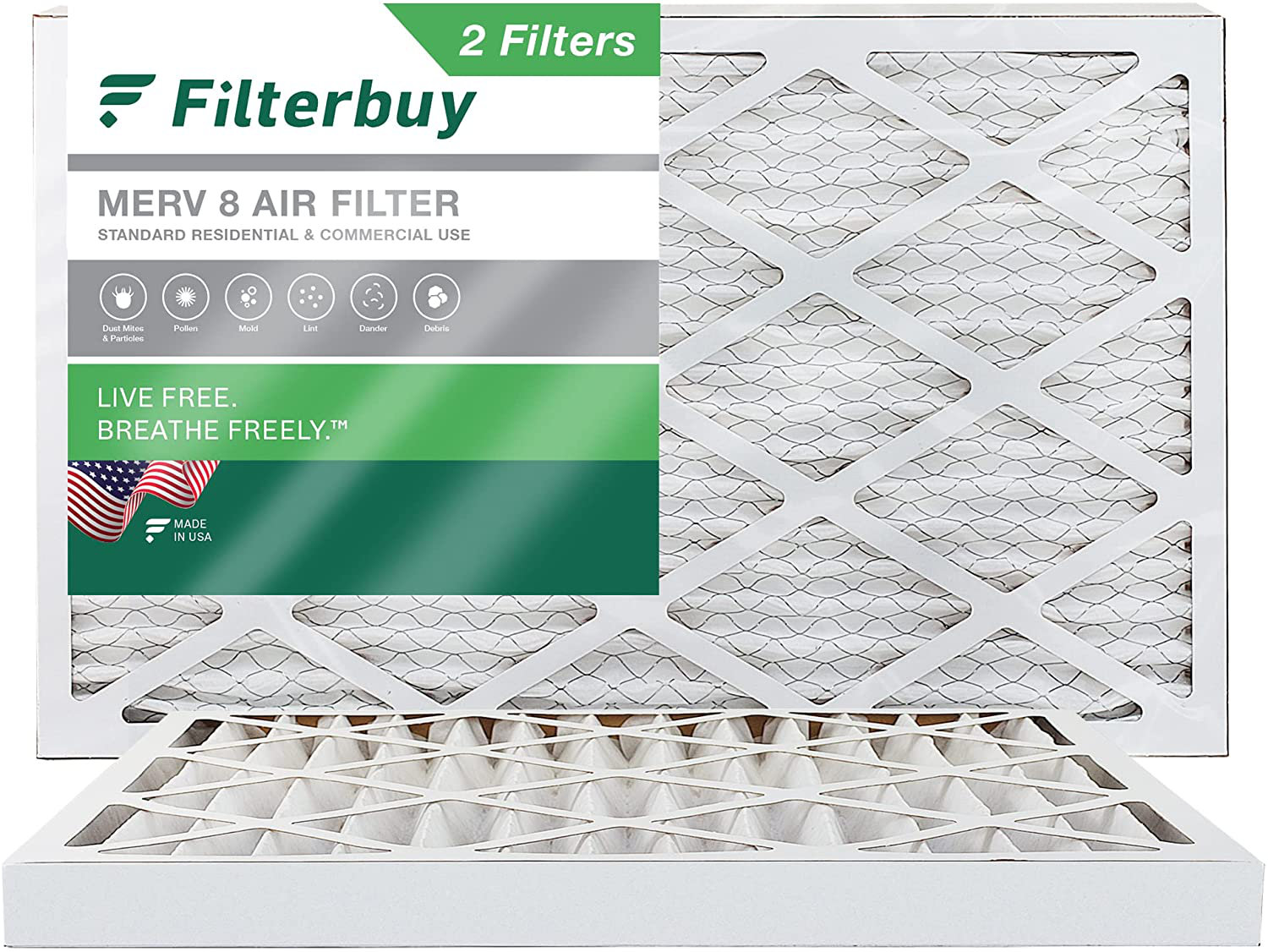 Filterbuy 16x24x2 Air Filter MERV 8, Pleated HVAC AC Furnace Filters ...