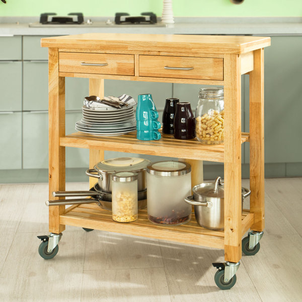 Brambly Cottage Tyra 80Cm Wide Rolling Kitchen Trolley with Solid Wood ...