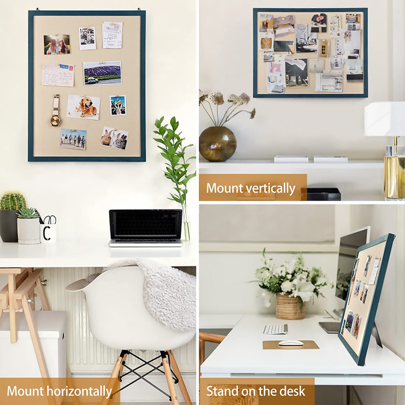 Latitude Run® Wall Mounted Bulletin Board with Linen Wood Boards ...