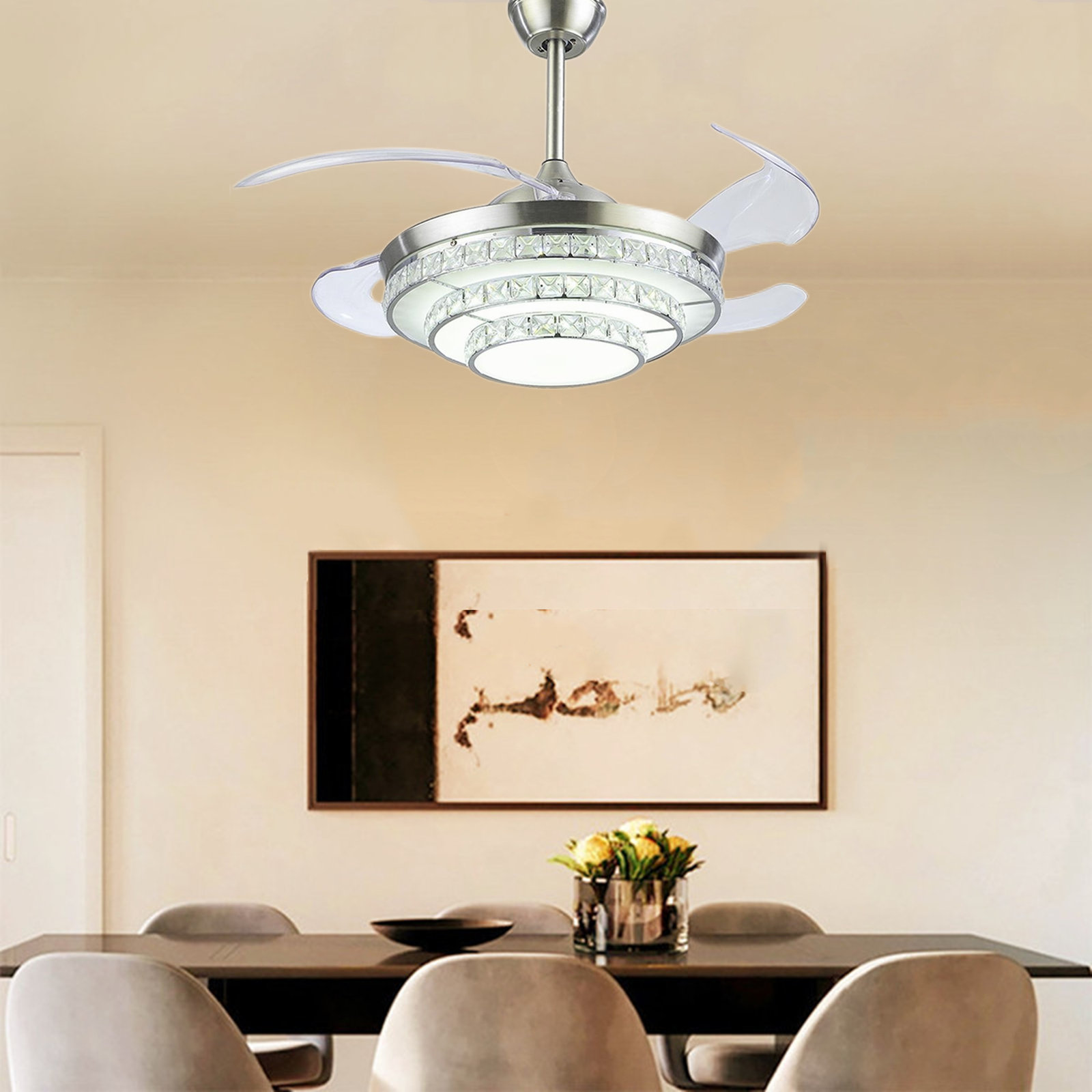 Mercer41 Silver 42 inch Crystal Ceiling Fan with Light | Wayfair