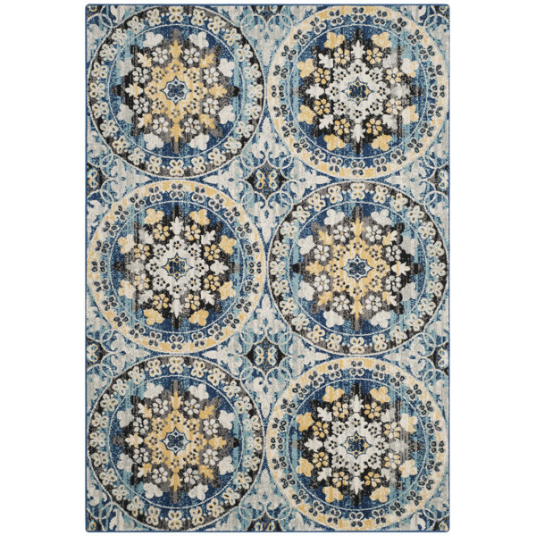 Safavieh Evoke Machine Woven / Power Loomed Performance Blue / Gold Rug ...