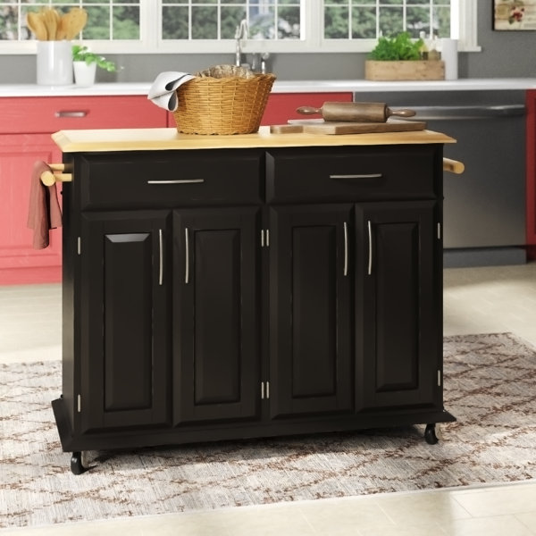 Charlton Home® Hamilton 48.75'' Wide Rolling Kitchen Cart with Solid ...