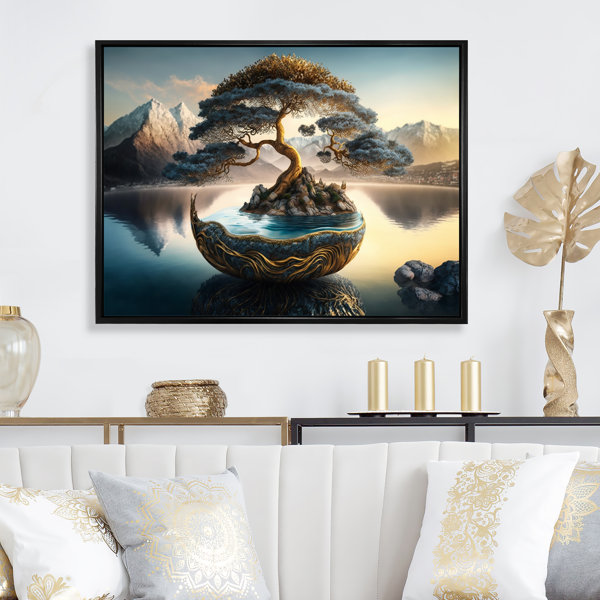 Red Barrel Studio® Golden Bonsai Tree On Canvas Print | Wayfair